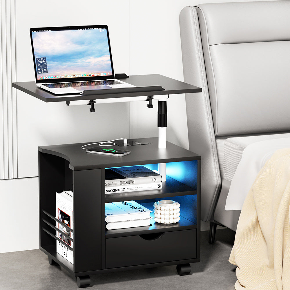 Buy Artiss Bedside Table USB Charging with LED Adjustable Laptop Tray TALA Online Artiss
