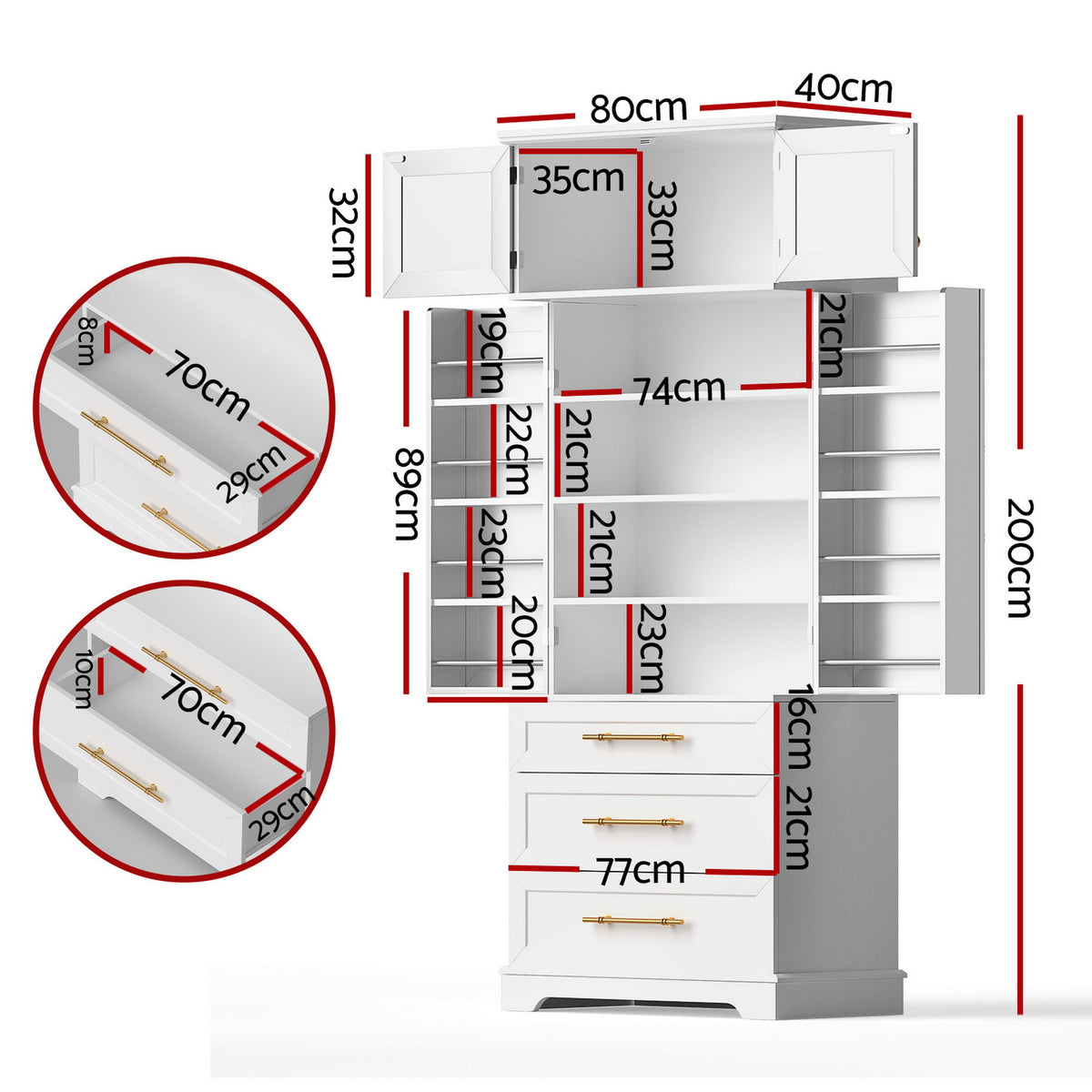 Buy Artiss 2X Buffet Sideboard Cabinet Pantry Kitchen Storage Cupboard ...