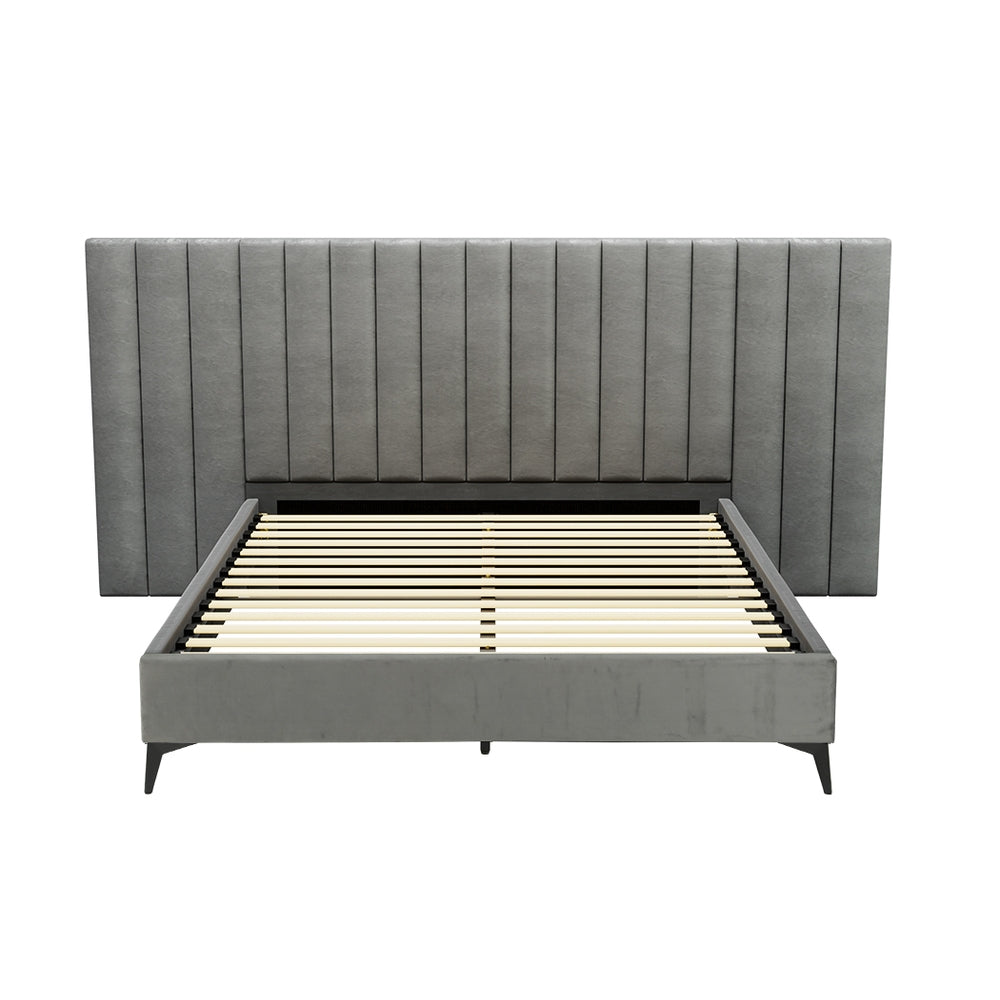 Buy Artiss Bed Frame Queen Size Velvet Grey LOTT Online - Artiss