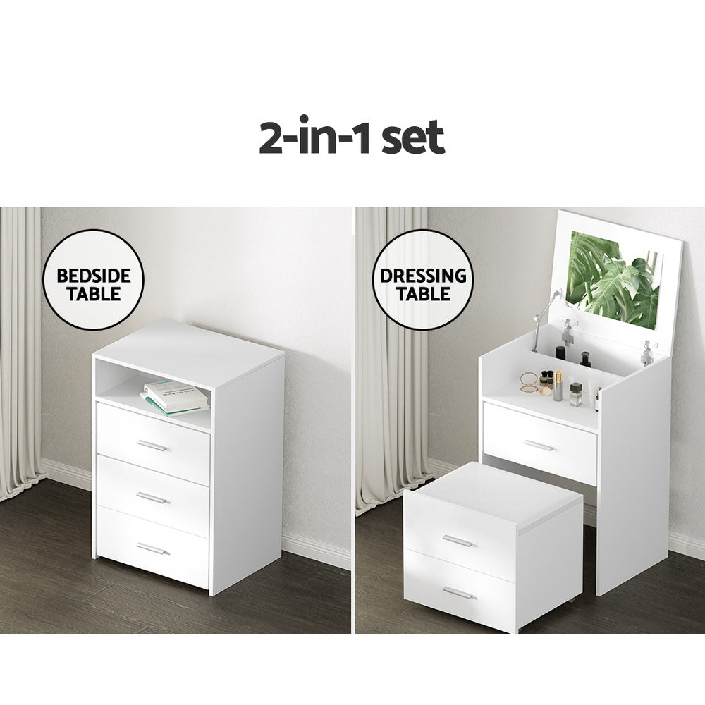 Buy Artiss 2 in 1 Dressing Table Stool Set Bedside Table White Online Artiss