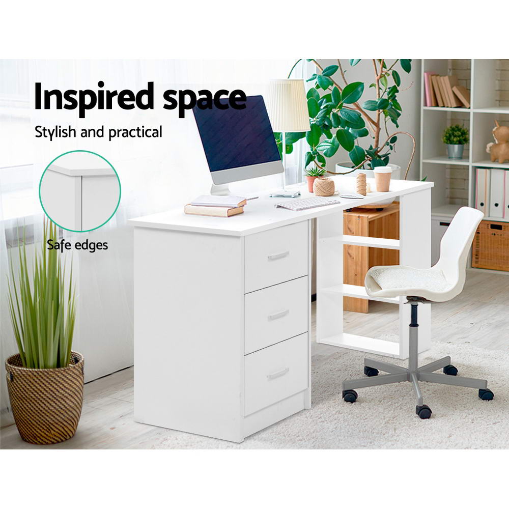 Buy Artiss Computer Desk Drawer Shelf Cabinet White 120CM Online Artiss