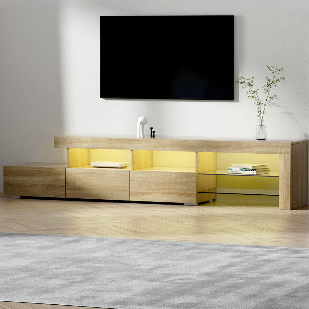 Buy Artiss Entertainment Unit TV Cabinet LED 215cm Pine Caya Online Artiss