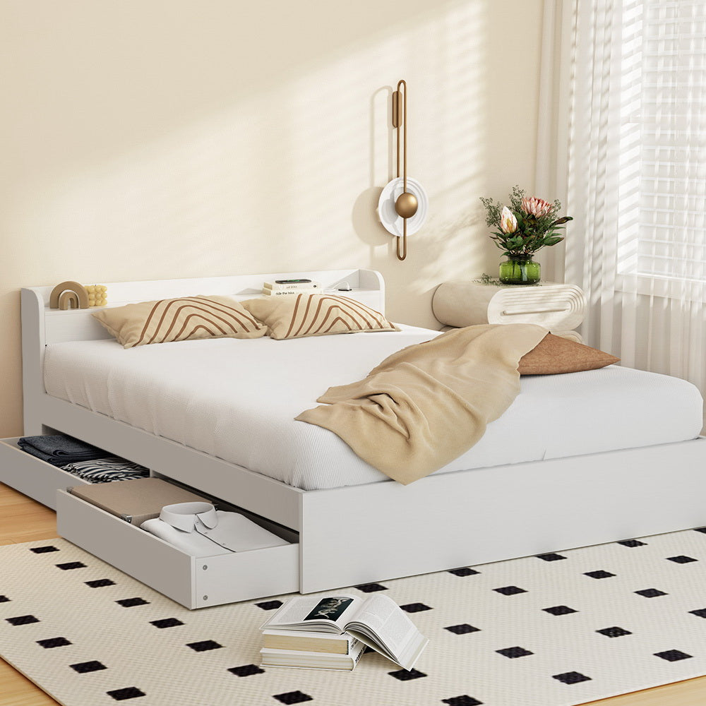 Buy Artiss Bed Frame Queen Size Mattress Base wtih Charging Ports 2 Storage Drawers Online Artiss