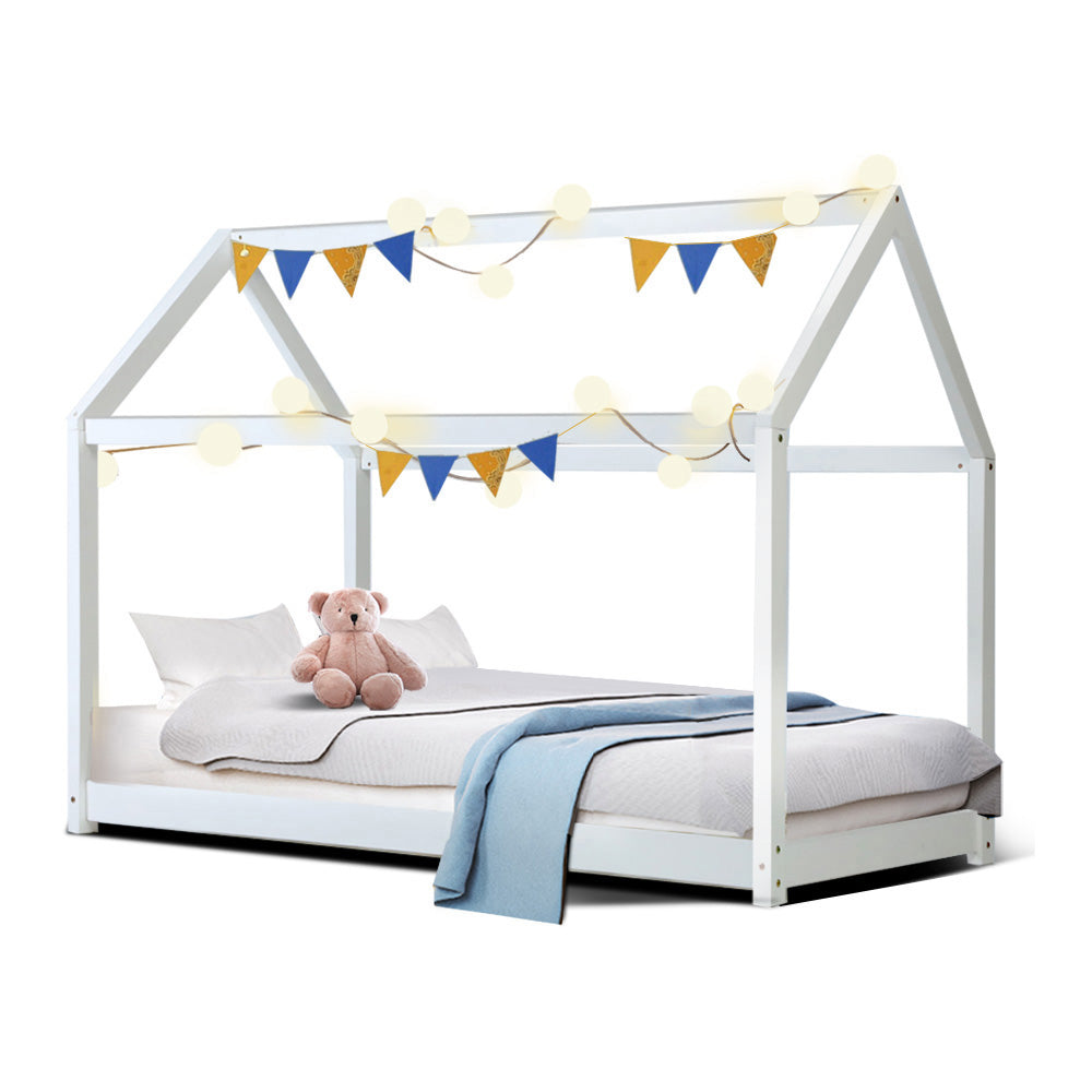 Buy Artiss Bed Frame Wooden Kids House Frame White CASA Online Artiss