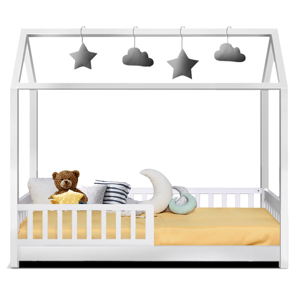 Buy Artiss Bed Frame Wooden Kids House Frame White ROCK Online Artiss